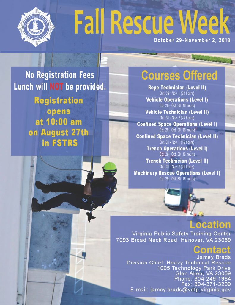 Fall Rescue Week 2018 - Virginia Department of Fire Programs